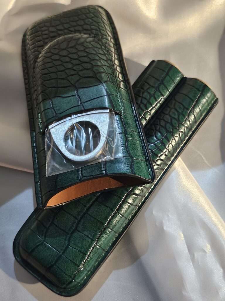 Green Croc 2 Finger Cigar case w/cutter | FIRMIN CIGARS